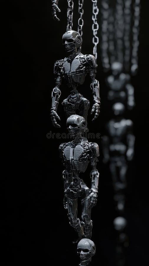 Suspended Robotic Forms on Dark Chains Stock Image - Image of surreal ...