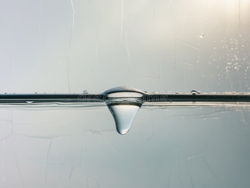 Suspended Water Drop Under Surface. a Macro Shot of Liquid Tension and ...