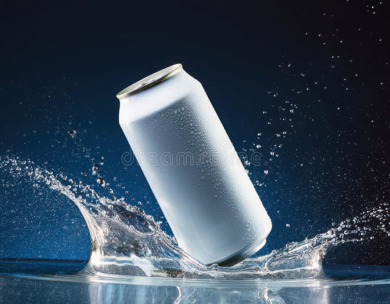 Suspended White Soda Can Randomly Floating Water Droplets Stock Photos ...