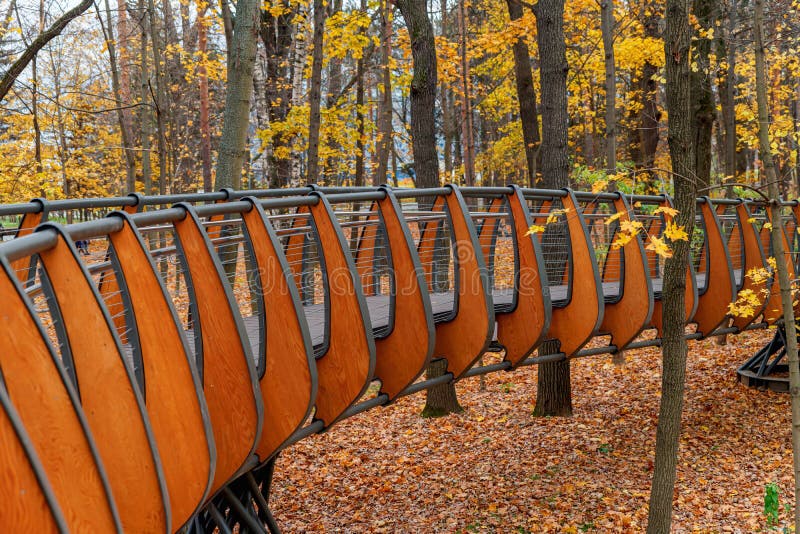 Suspended Wooden Bridge Across the Park. Eco-friendly Path in the Park ...