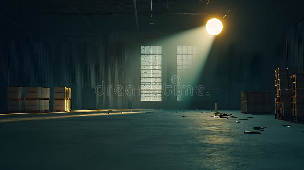 Suspenseful Action Scene in a Dark Isolated Warehouse with Dramatic ...