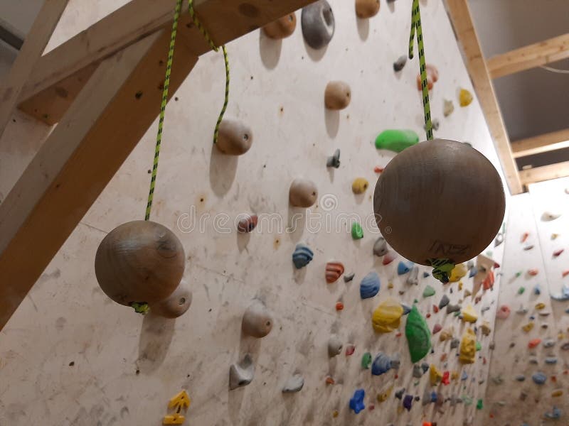 Suspension Balls for Climbing Training Hang on a Climbing Wall Stock ...