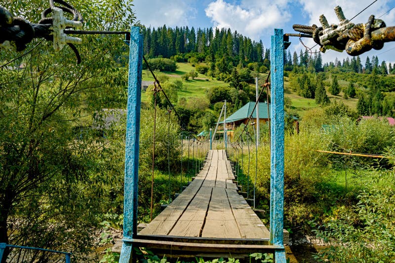 Suspension Bridge Across the River Stock Image - Image of crossing ...