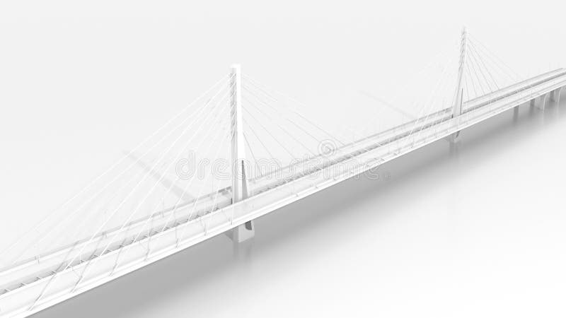 Suspension Bridge Bird Eye View, White Digital Model, 3d Render Stock ...