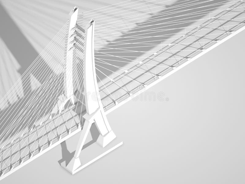 Suspension Bridge Bird Eye View, White Digital Model, 3d Render Stock ...