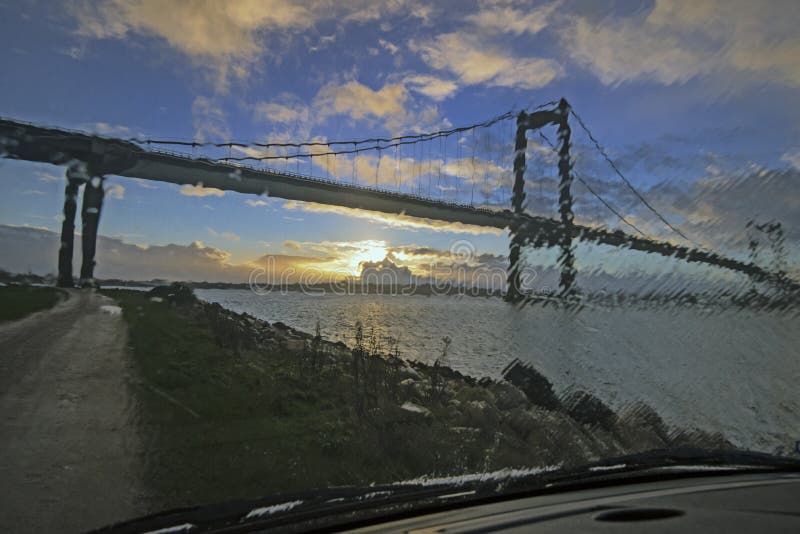 Suspension Bridge from a Car Window Stock Image - Image of concrete ...