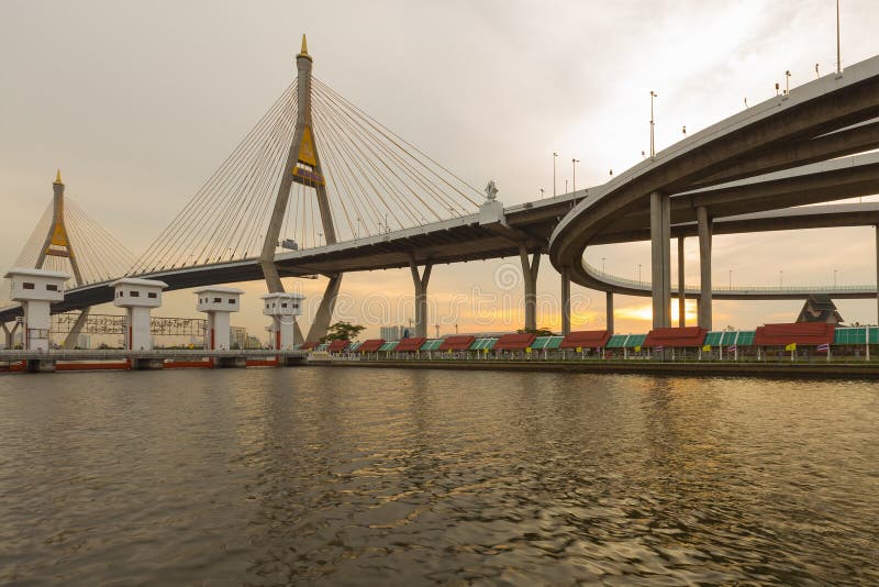 Suspension Bridge Connect To Highway Intersection Stock Image - Image ...