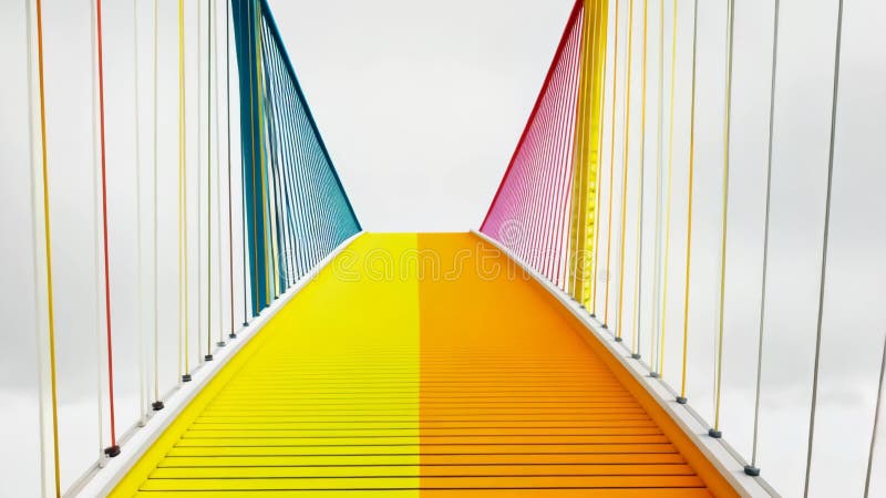 Suspension Bridge Connecting Stark White Background, Featuring Rainbow ...