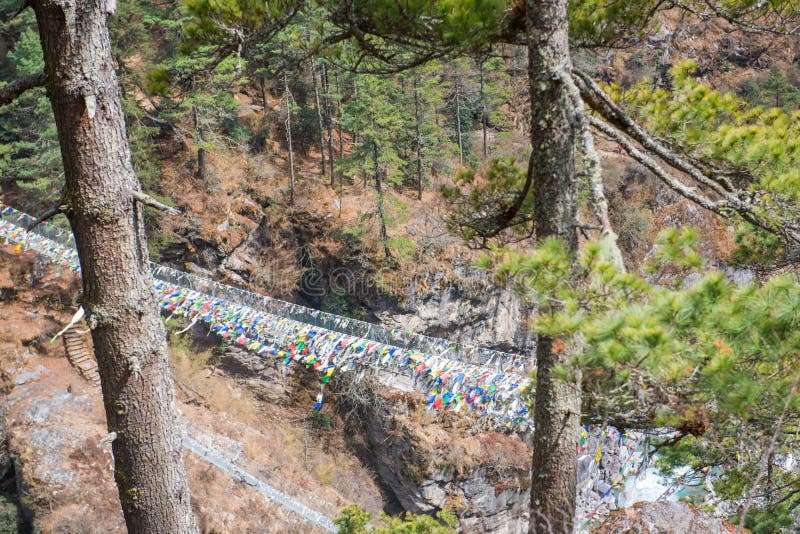 Suspension Bridge for Cross the River on Mountain Stock Image - Image ...