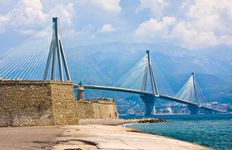 Suspension Bridge Crossing Corinth Gulf Strait, Greece. is World S ...