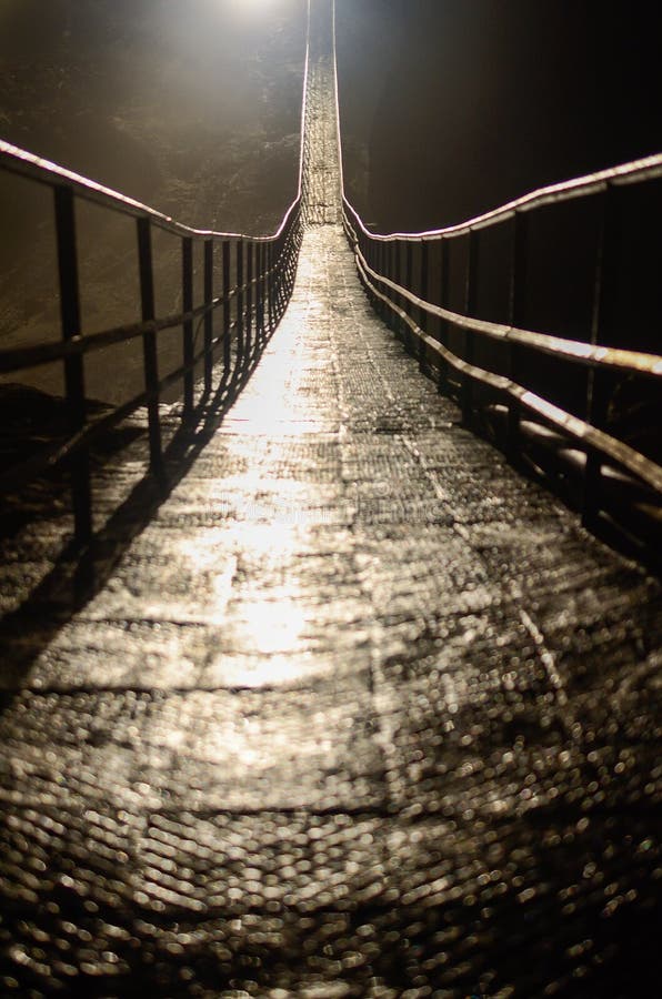Suspension Bridge in the Dark Cave Stock Image - Image of industry ...