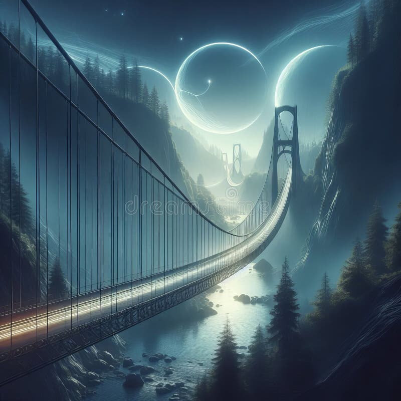 Suspension Bridge a Delicate Curved Span Stretching Across a De Stock ...
