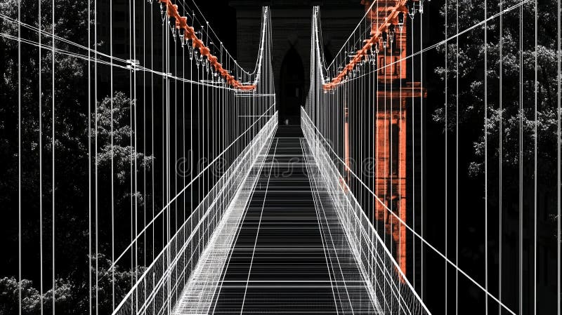 Suspension Bridge with Highlighted Structural Elements Stock ...