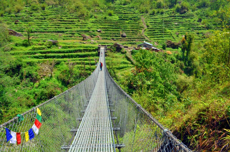 Suspension Bridge in Himalayan Mountains. Annapurna Base Camp Track ...