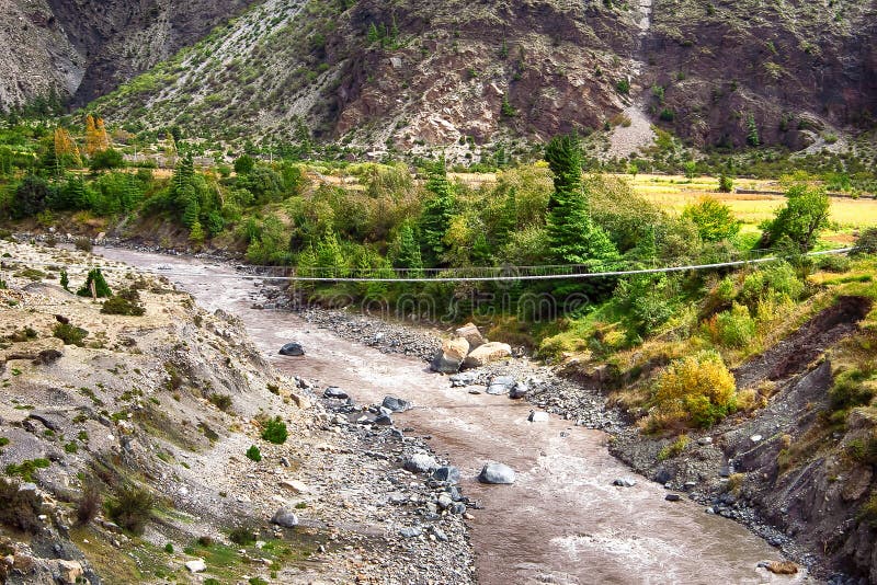 Suspension Bridge in Himalayan Mountains in Nepal Stock Photo - Image ...