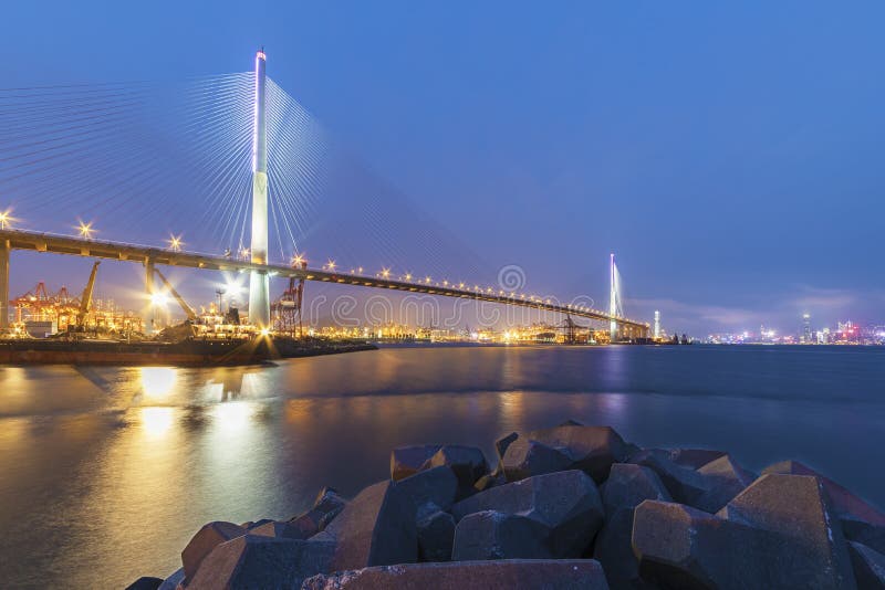 Bridge in Hong Kong Harbor at Night Stock Image - Image of hong ...