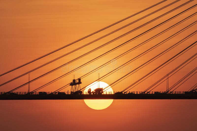 Suspension Bridge in Hong Kong Under Sunset Stock Image - Image of ...