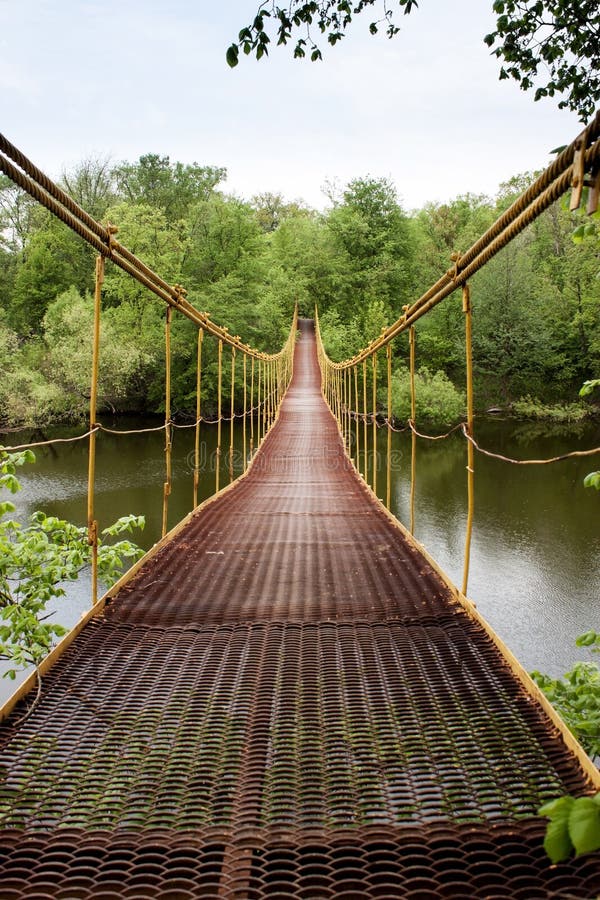 Suspension Bridge Made of Metal Stock Photo - Image of path, city ...