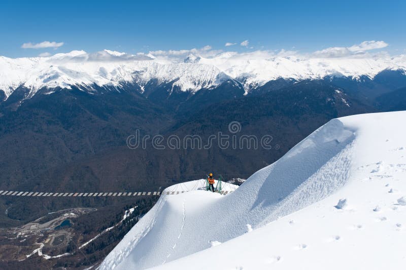 Suspension Bridge Over the Abyss at Rose Peak Stock Photo - Image of ...