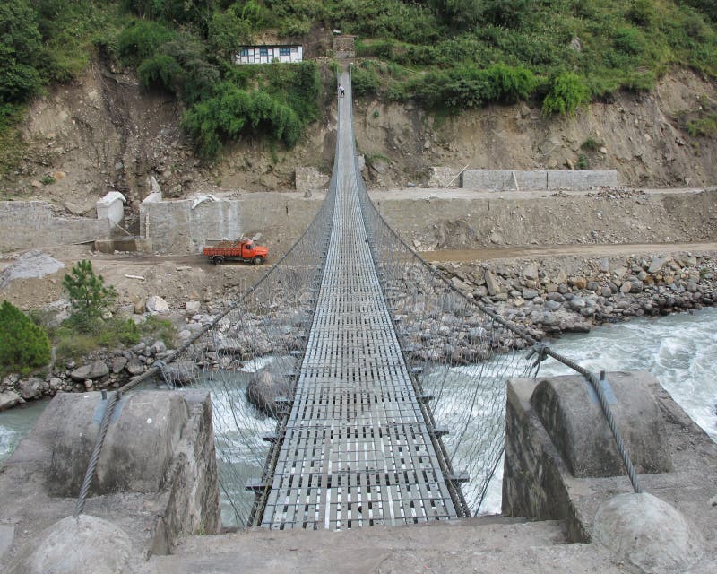 Suspension Bridge Over Bhote Khosi Stock Photo - Image of himalaya ...