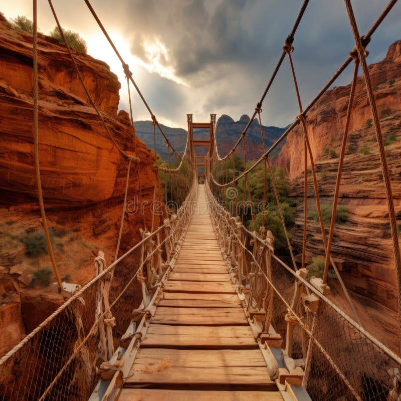 Suspension Bridge Over Canyon Stock Illustration - Illustration of ...