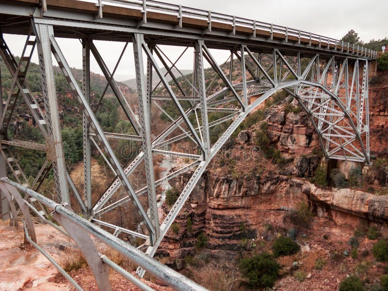 Suspension Bridge Over Red Rocks Stock Image - Image of iron, rural ...