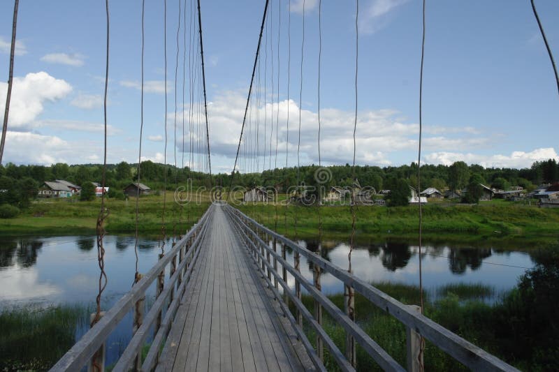 Suspension Bridge Over the River in Summer Stock Image - Image of ...