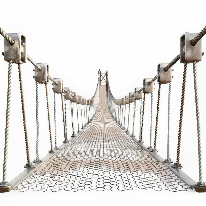 Suspension Bridge Pathway with Metal Cables on Isolated Background ...