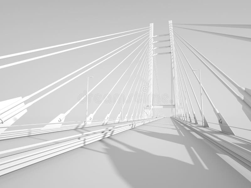 Suspension Bridge Perspective View, White Digital Model, 3d Render ...