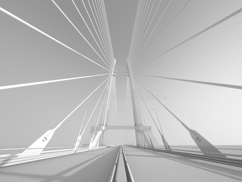 Suspension Bridge Perspective, White Digital Model, 3d Render Stock ...