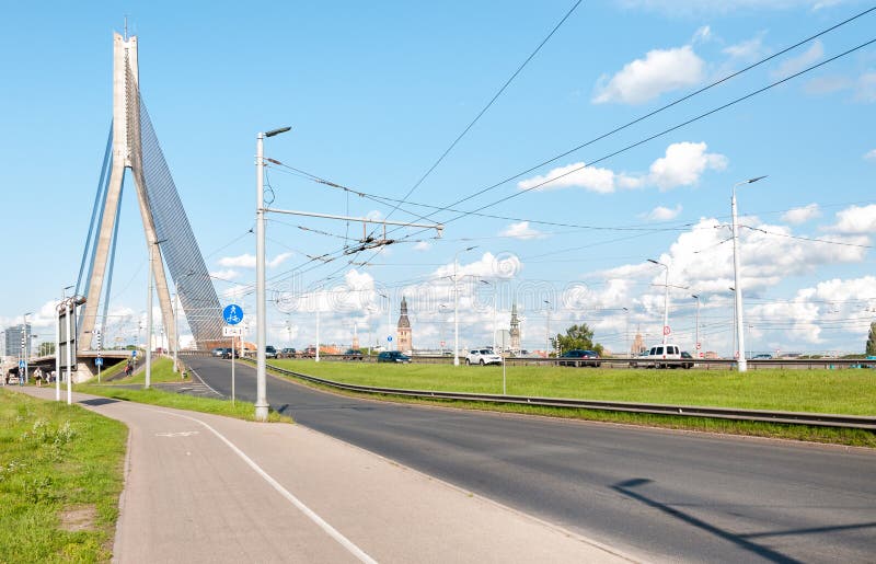 Suspension bridge of Riga. editorial photo. Image of modern - 67480356
