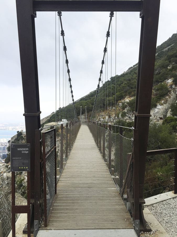 A Suspension Bridge between Rocks in Gibraltar Stock Photo - Image of ...