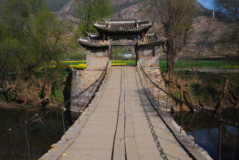 Suspension Bridge in Southwest China Stock Image - Image of aged ...
