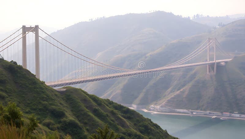 Suspension Bridge Over Mountains, Engineering Marvel and Scenic View ...