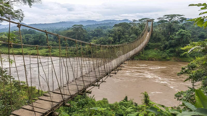 The Suspension Bridge Stands Serenely within a Lush and Tropical ...