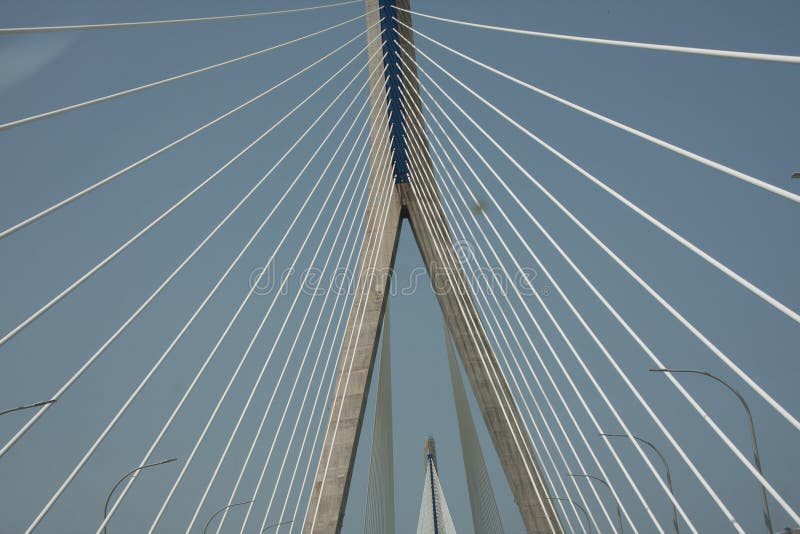 Suspension Bridge Structure Seen from Below Stock Image - Image of ...
