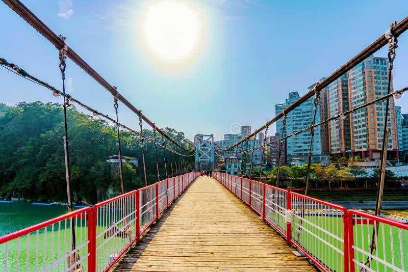 Suspension Bridge with Sunset Stock Image - Image of attraction, scene: 90288289