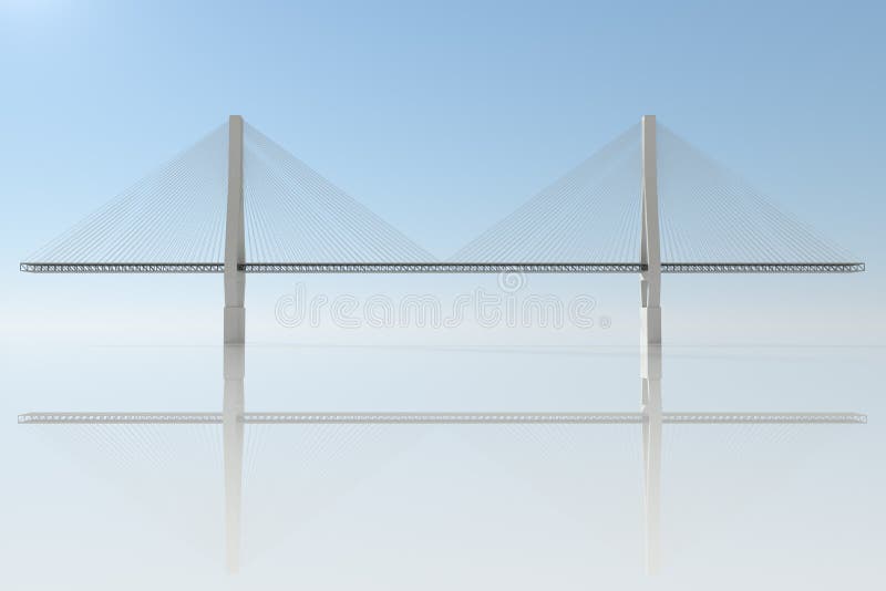 Suspension Bridge with White Bridge, 3d Rendering Stock Illustration ...