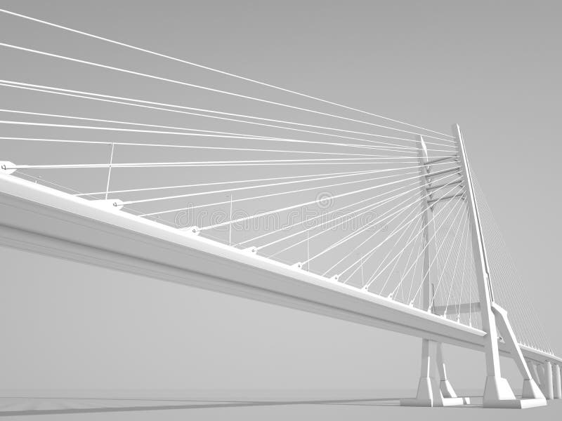 Suspension Bridge, White Digital Model, 3d Render Stock Illustration ...
