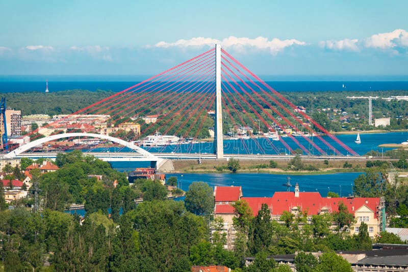Suspension Road Bridge Gdansk Poland Stock Photo - Image of scape ...