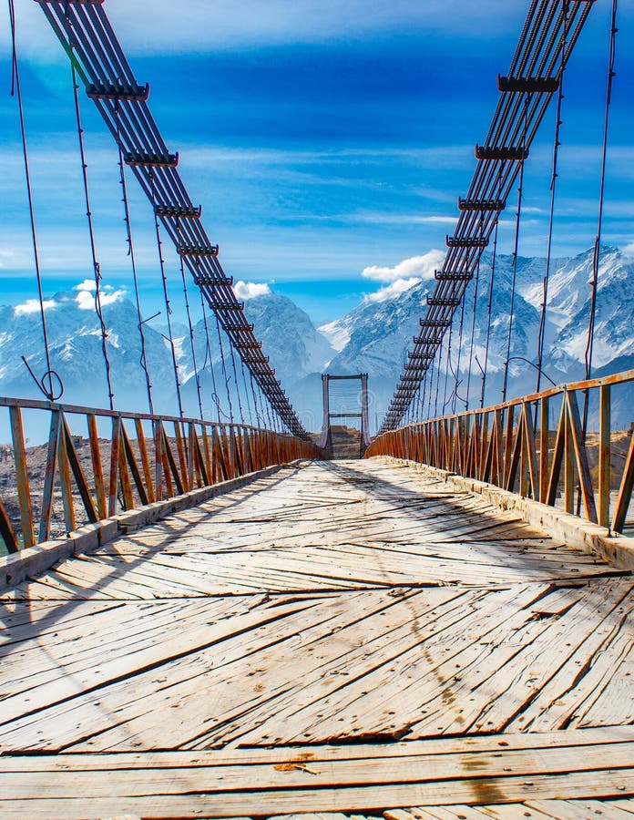 Suspention Bridge and Then View of Mountain Stock Image - Image of ...