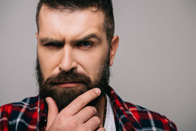 Suspicious Bearded Man Looking at Camera Isolated Stock Image - Image ...