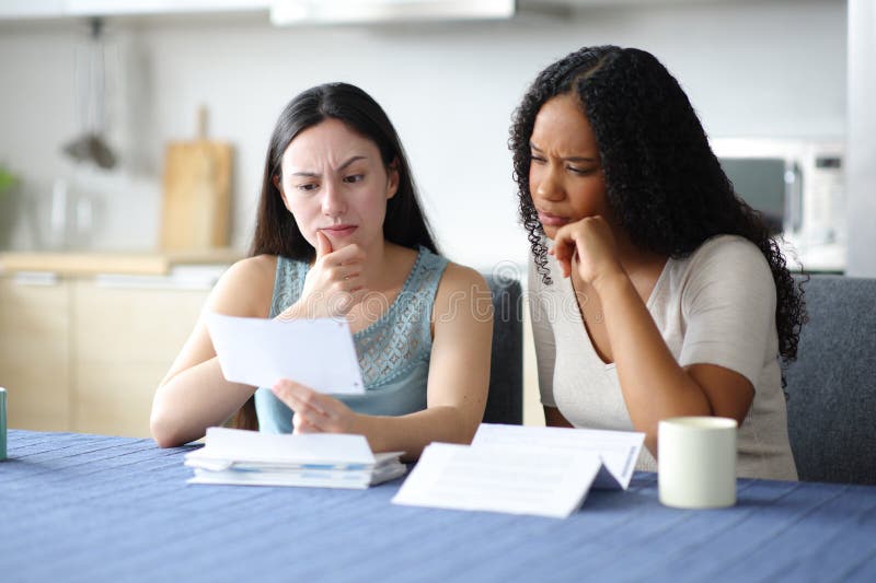 Suspicious Couple Checking Bank Statement at Home Stock Image - Image ...