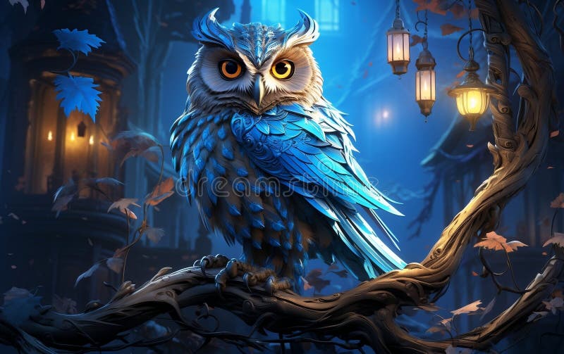 Suspicious Owl Standing on a Tree Branch, Generative Ai Stock ...
