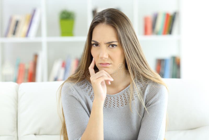 Suspicious Woman Looking at Camera at Home Stock Photo - Image of anger ...