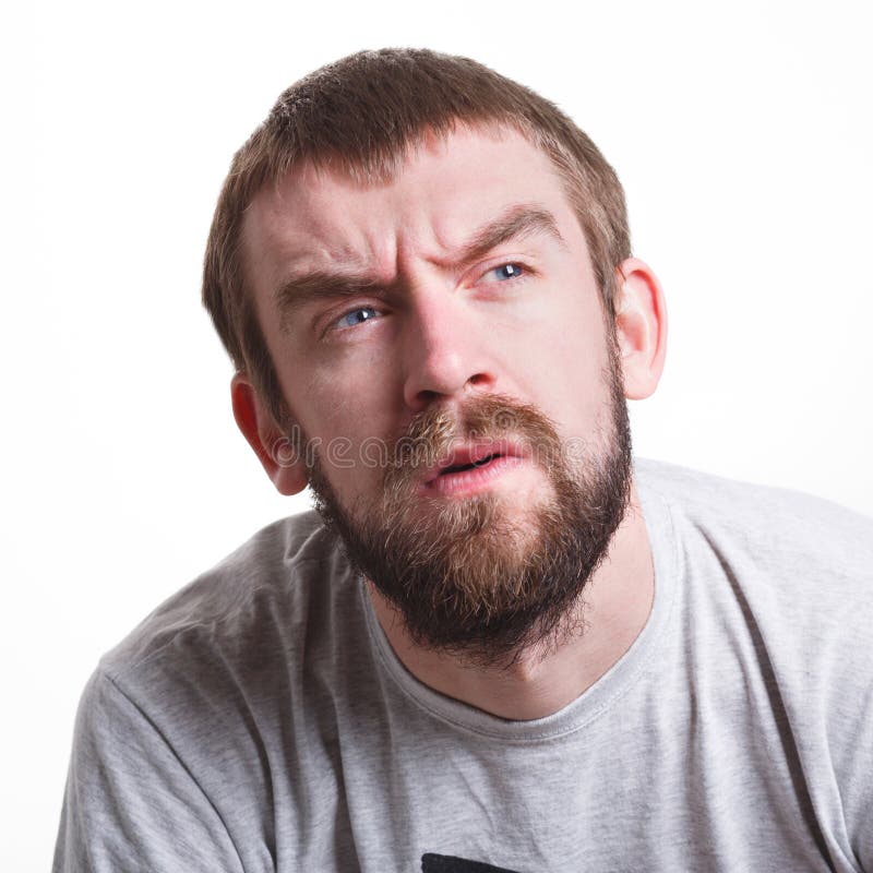 Suspicious Worried Man Portrait Isolated Stock Photo - Image of ...
