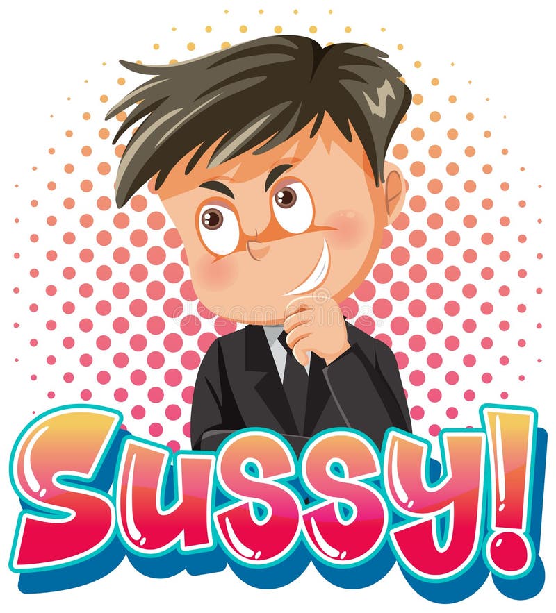 Sussy Text Word Banner Comic Style with Cartoon Character Expression Stock Vector - Illustration ...