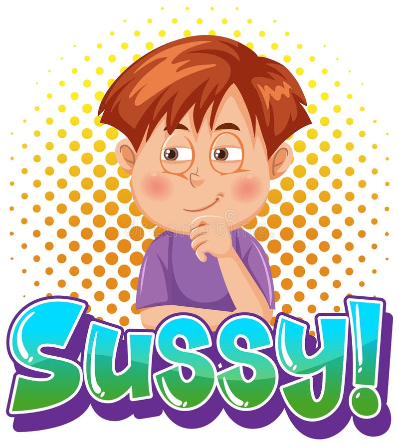 Sussy Text Word Banner Comic Style with Cartoon Character Expression ...