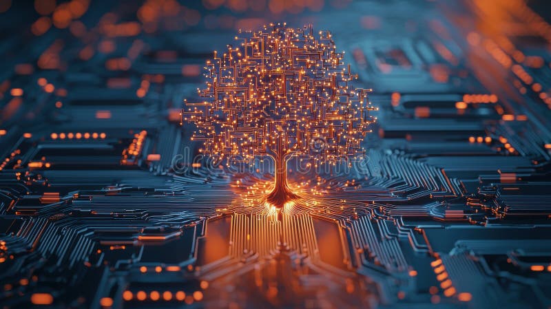 Sustainability Concept. Glowing Digital Tree Symbolizing Technology and ...