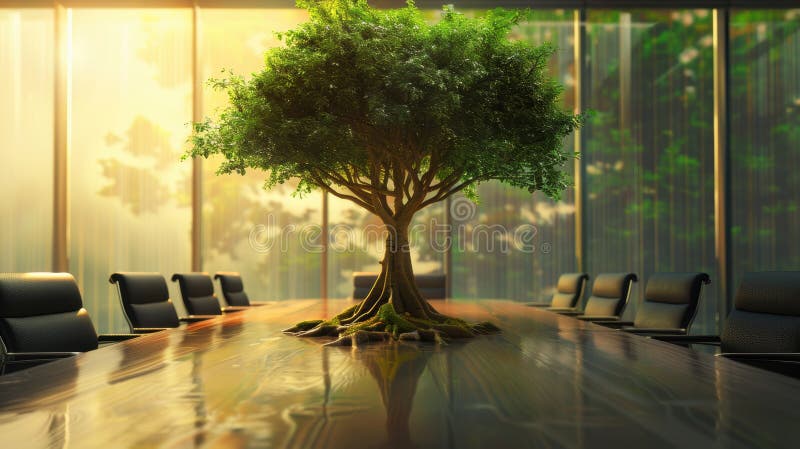 Sustainability Concept with Tree Growing in Corporate Conference Table ...